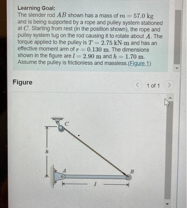 Solved Learning Goal: The slender rod AB shown has a mass of | Chegg.com