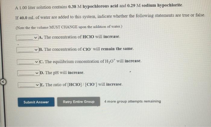 Solved A 1.00 liter solution contains 0.38 M hypochlorous | Chegg.com