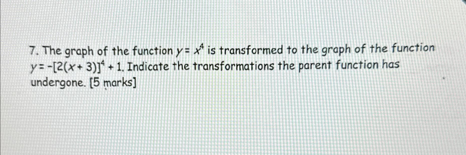 Solved The graph of the function y=x4 ﻿is transformed to the | Chegg.com