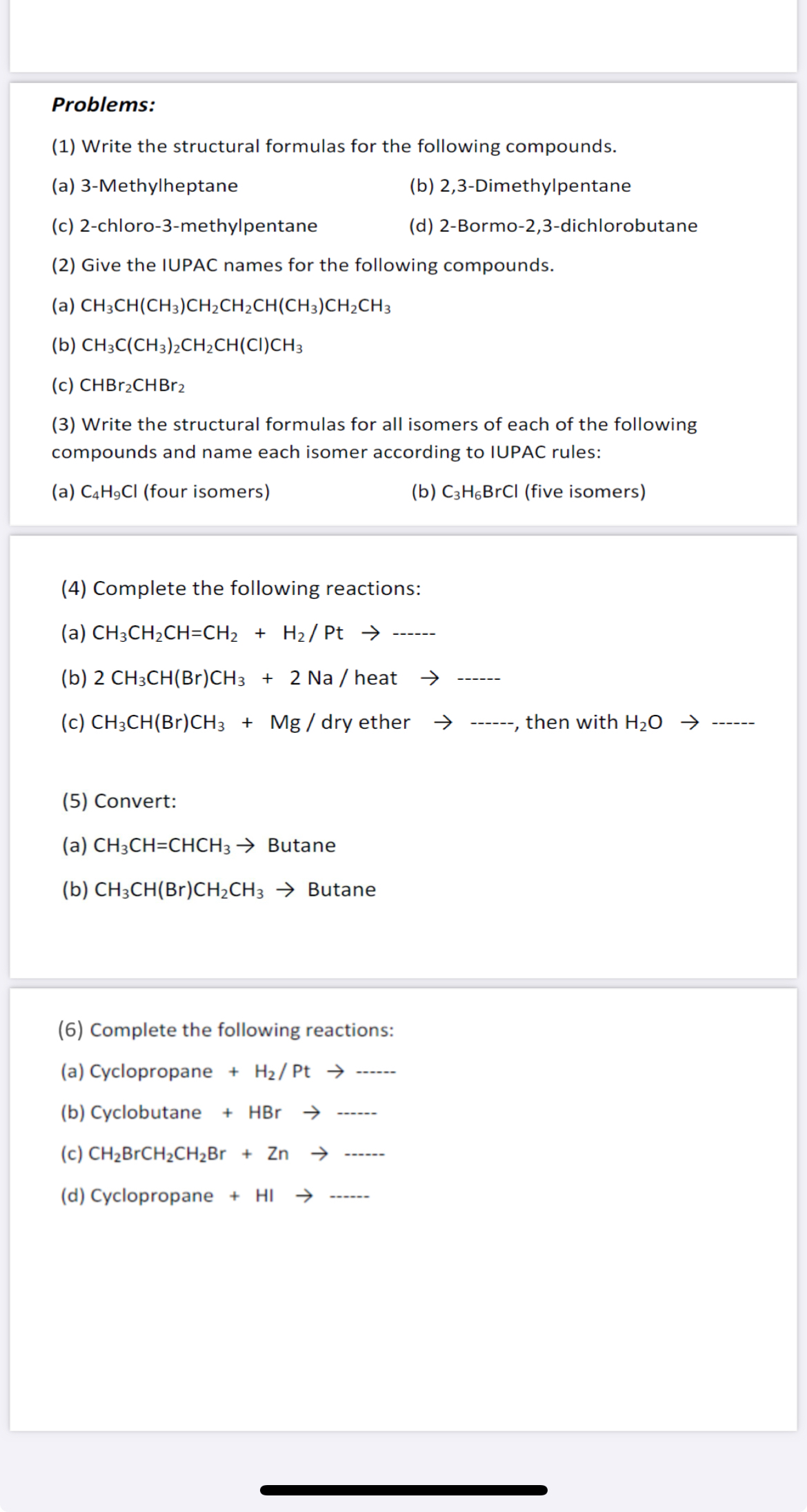 Solved Problems:(1) ﻿Write the structural formulas for the | Chegg.com