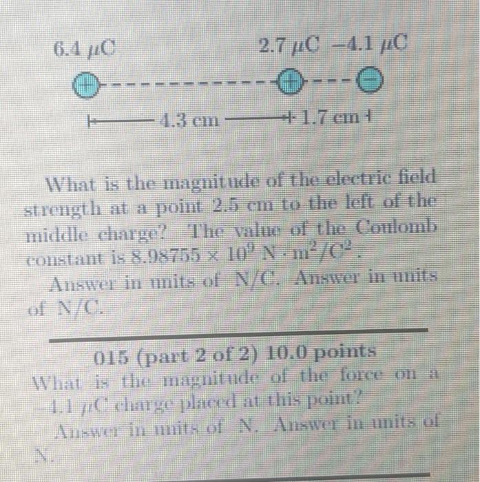 Solved 014 (part 1 of 2 ) 10.0 points Consider three charges | Chegg.com