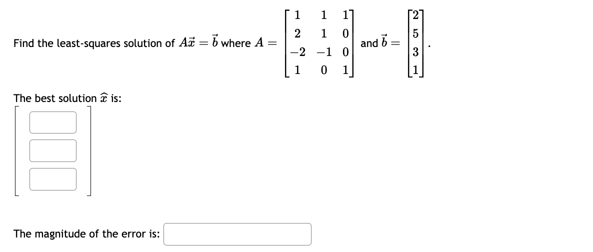 Solved Find the least-squares solution of Avec(x)=vec(b) | Chegg.com