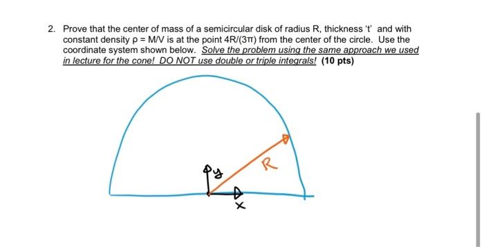 Solved 2. Prove that the center of mass of a semicircular | Chegg.com