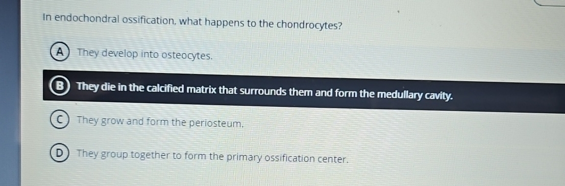 Solved In endochondral ossification, what happens to the | Chegg.com
