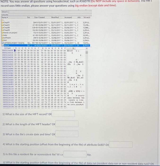Solved NOTE: You may answer all questions using hexadecimal, | Chegg.com