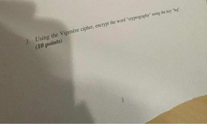 Solved 3. Using the Vigenère cipher, encrypt the word | Chegg.com