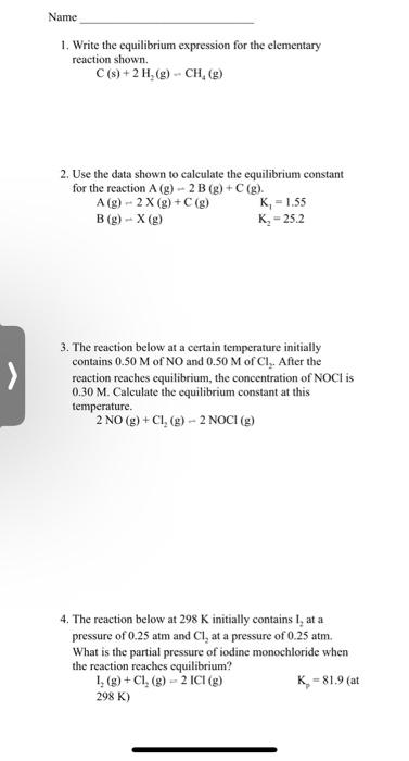 Solved 1. Write the equilibrium expression for the | Chegg.com