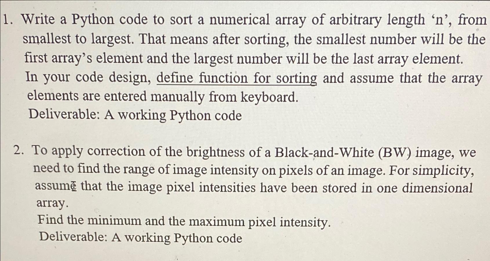 Solved Write a Python code to sort a numerical array of | Chegg.com