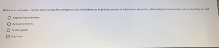 Solved Which cost estimation method does not use the | Chegg.com