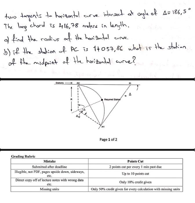 Solved two tapents to horizontal curve intersect at angle of | Chegg.com