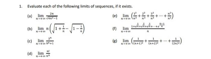 Solved Evaluate each of the following limits of sequences, | Chegg.com