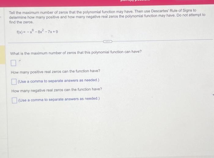 Tell the maximum number of zeros that the polynomial | Chegg.com