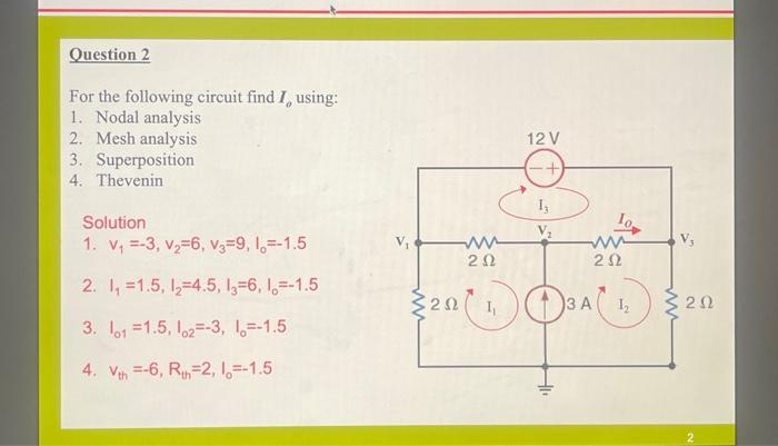 Solved For the following circuit find Io using: 1. Nodal | Chegg.com