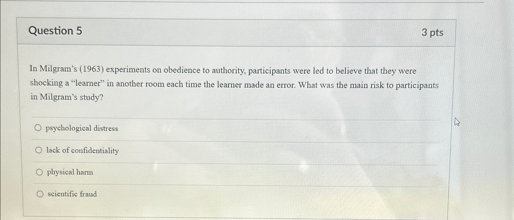 Solved Question 53 ﻿ptsIn Milgram's (1963) ﻿experiments on | Chegg.com