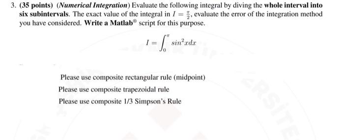 Solved 3. (35 points) (Numerical Integration) Evaluate the | Chegg.com