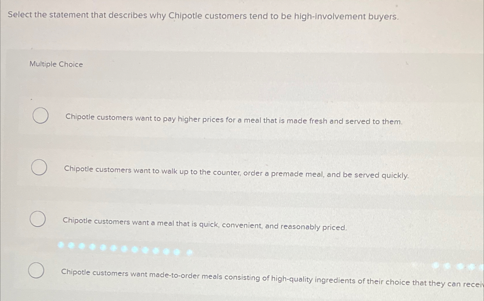 Solved Select the statement that describes why Chipotle | Chegg.com