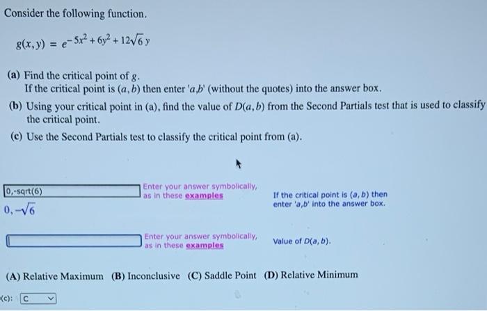 Solved Consider the following function. 8(x,y) = -5x2 + 6y2 | Chegg.com