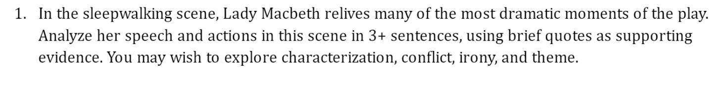 Solved In the sleepwalking scene, Lady Macbeth relives many | Chegg.com