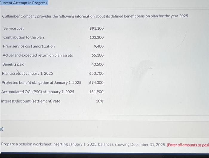 Solved Current Attempt in Progress Cullumber Company | Chegg.com