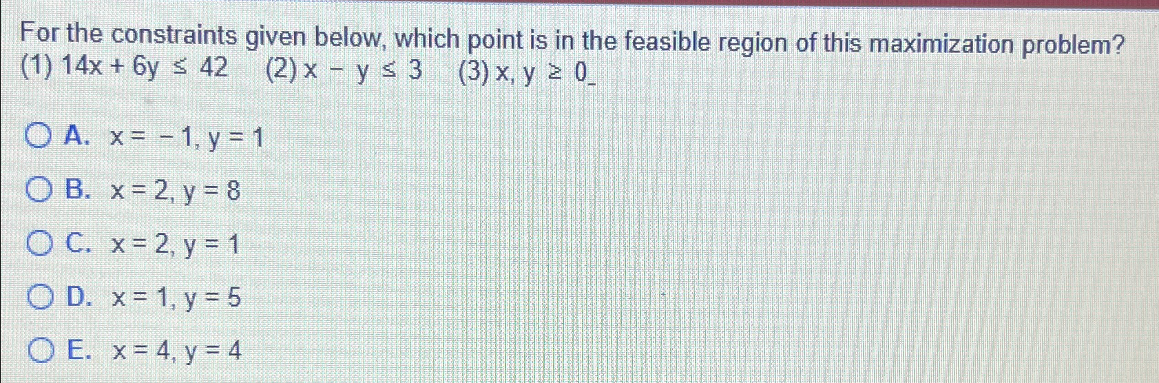 Solved For the constraints given below, which point is in | Chegg.com