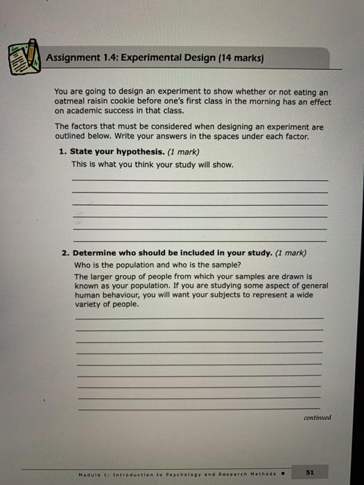 Solved Assignment 1.4: Experimental Design (14 marks) You | Chegg.com