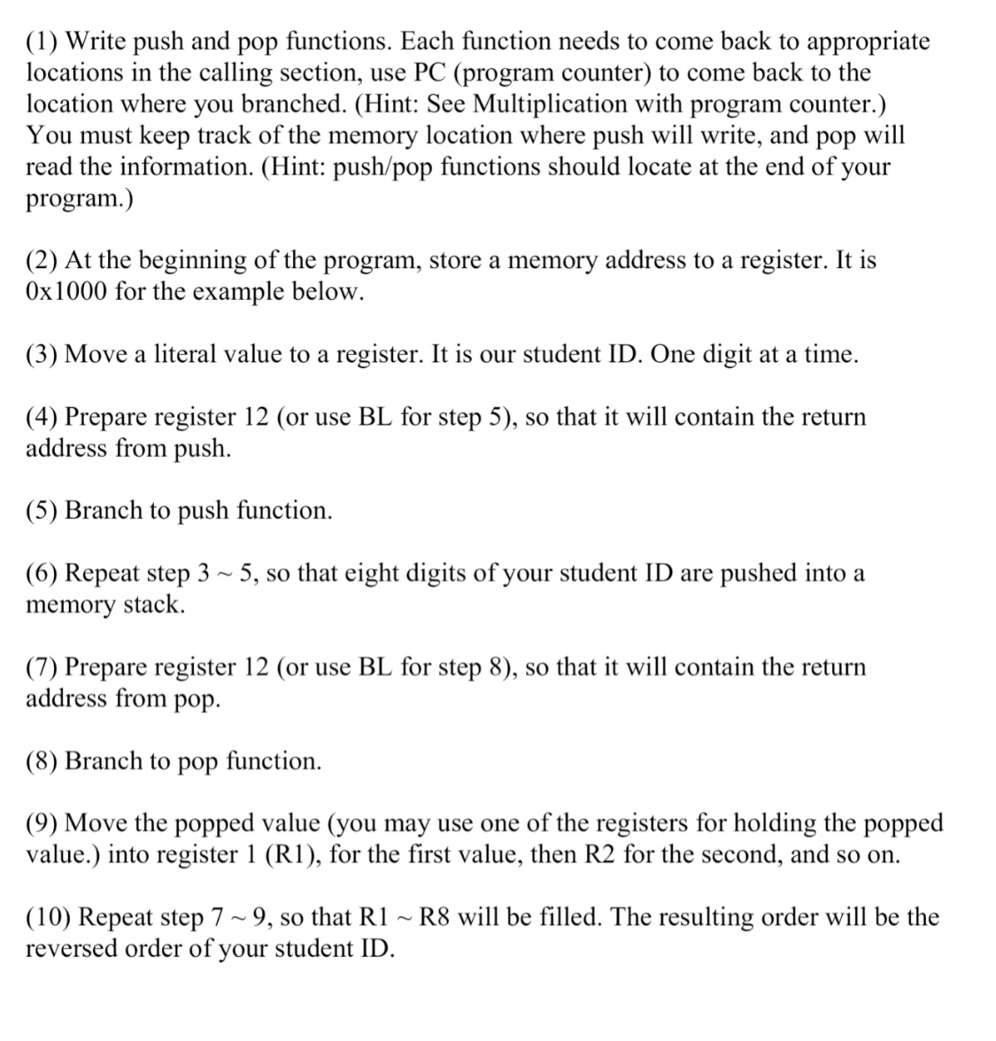 Solved Use ARM Assembly Code to writeWrite push and pop | Chegg.com