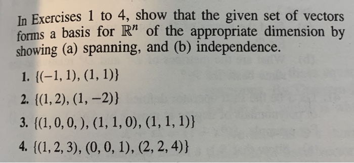 Solved In Exercises 1 to 4, show that the given set of | Chegg.com