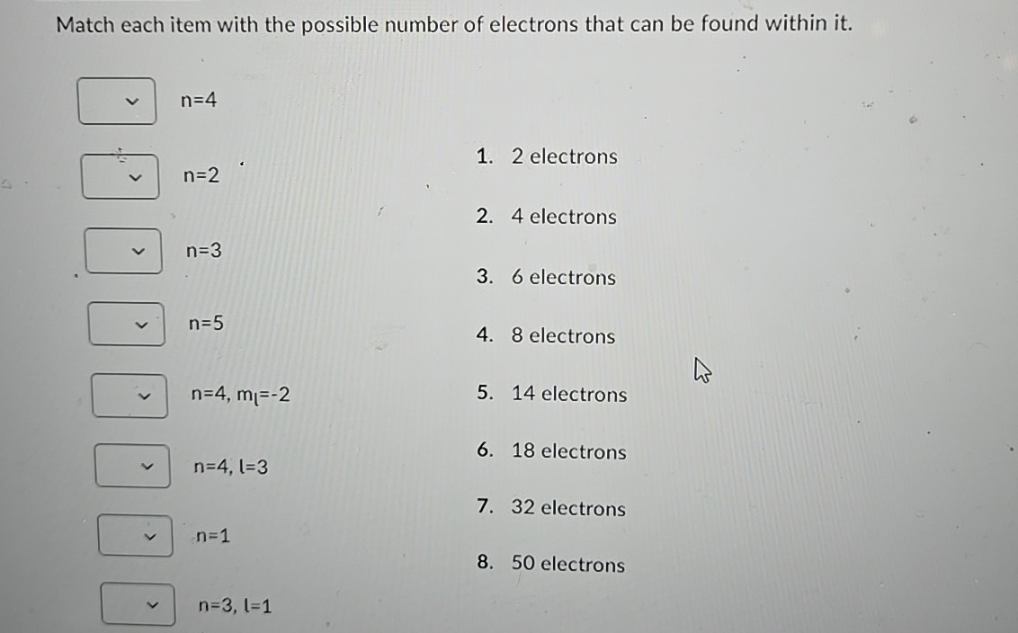 Solved Match each item with the possible number of electrons | Chegg.com