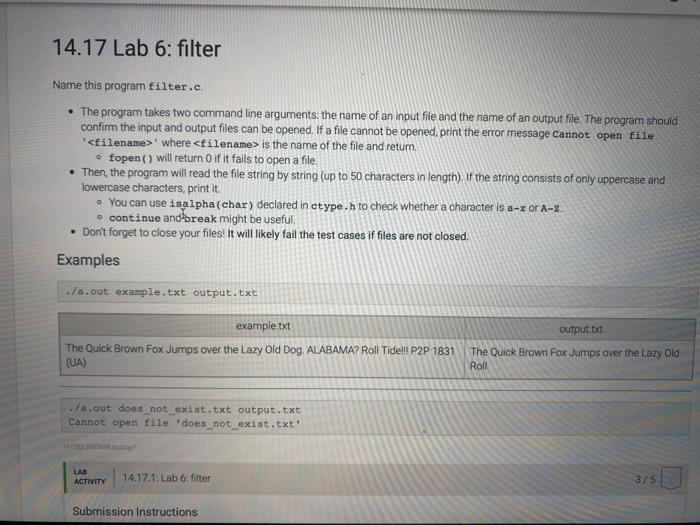 Solved 14.17 Lab 6: filter Name this program filter.c • The | Chegg.com