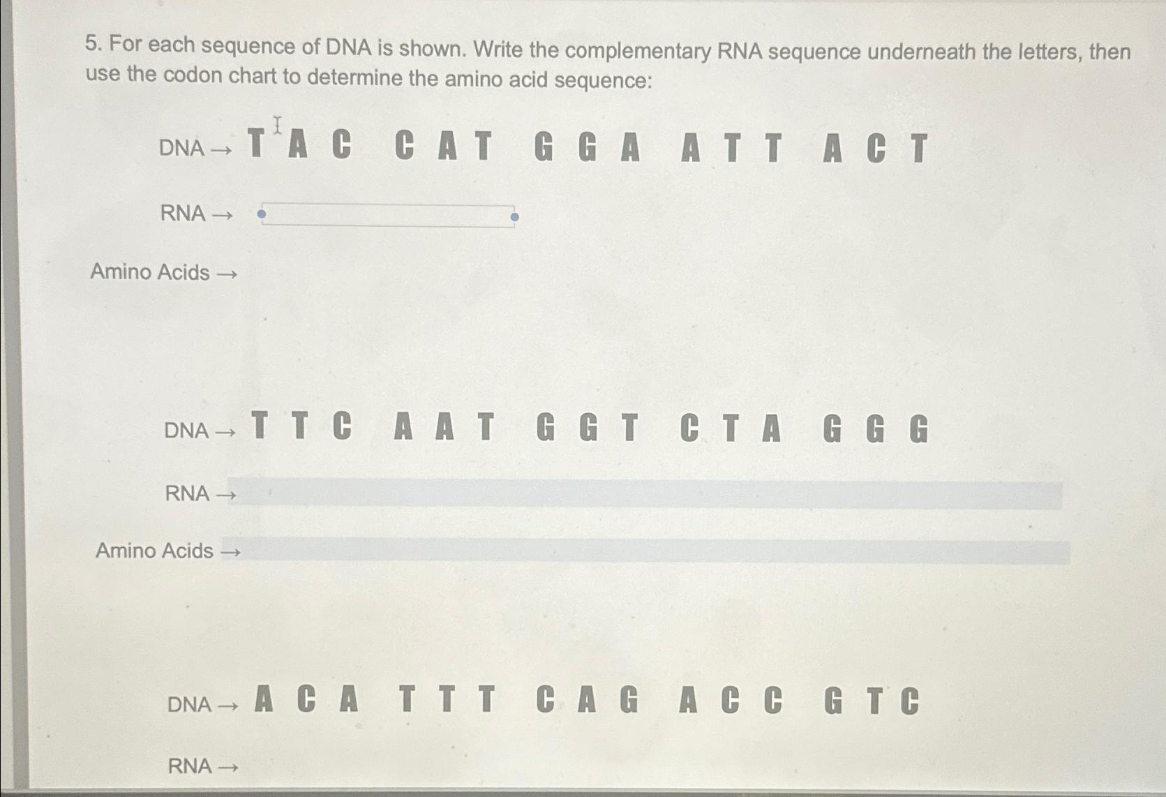 Solved For each sequence of DNA is shown. Write the | Chegg.com