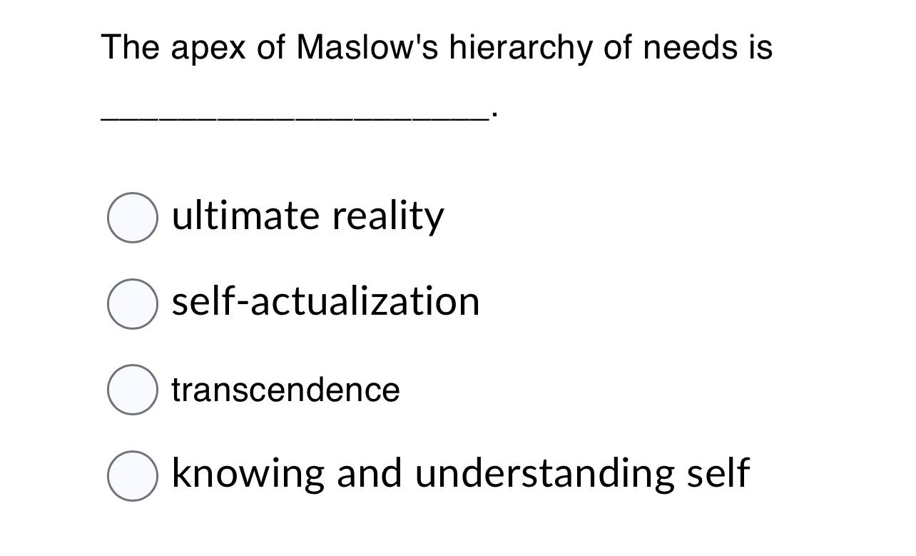 Solved The apex of Maslow's hierarchy of needs isultimate | Chegg.com