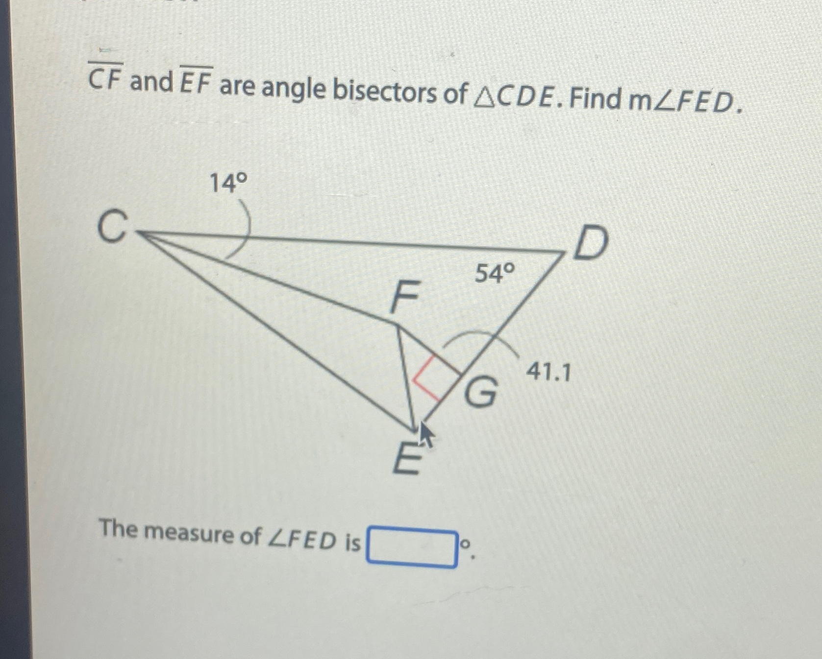 Solved ?bar (CF) ﻿and ?bar (EF) ﻿are angle bisectors of | Chegg.com