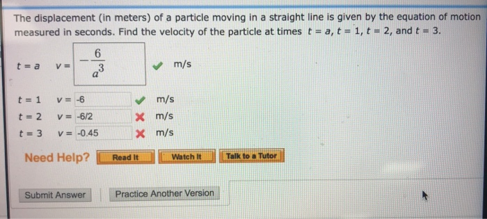 Solved The displacement (in meters) of a particle moving in | Chegg.com