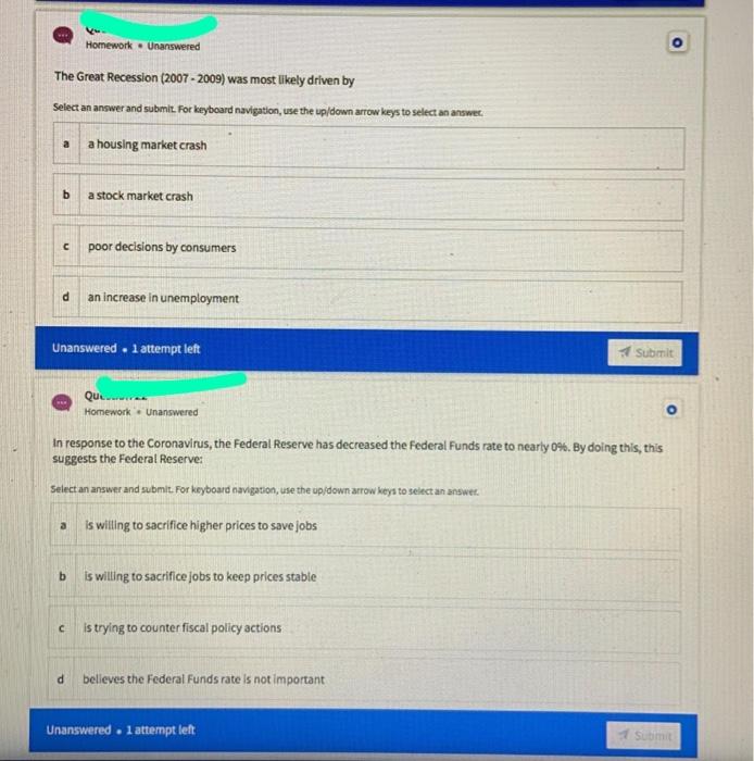 Solved Homework - Unanswered The Great Recession (2007 - | Chegg.com