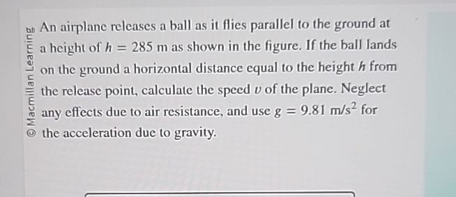 Solved bo An airplane releases a ball as it flies parallel | Chegg.com