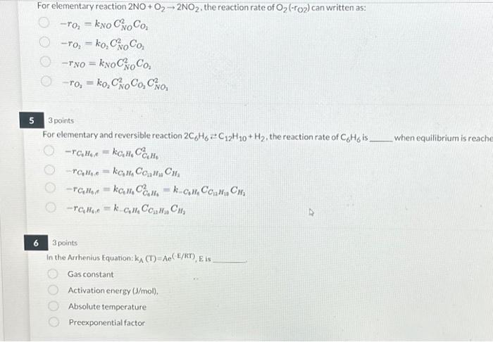 Solved 5 For elementary reaction 2NO+O₂-2NO2, the reaction | Chegg.com