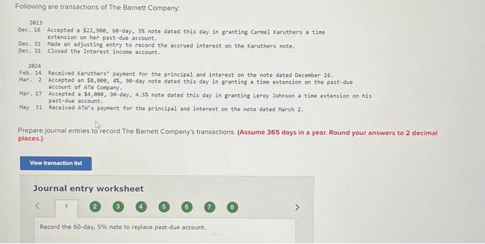 Solved Following are transactions of The Barnett Company: | Chegg.com