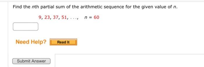 Solved Find the nth partial sum of the arithmetic sequence | Chegg.com