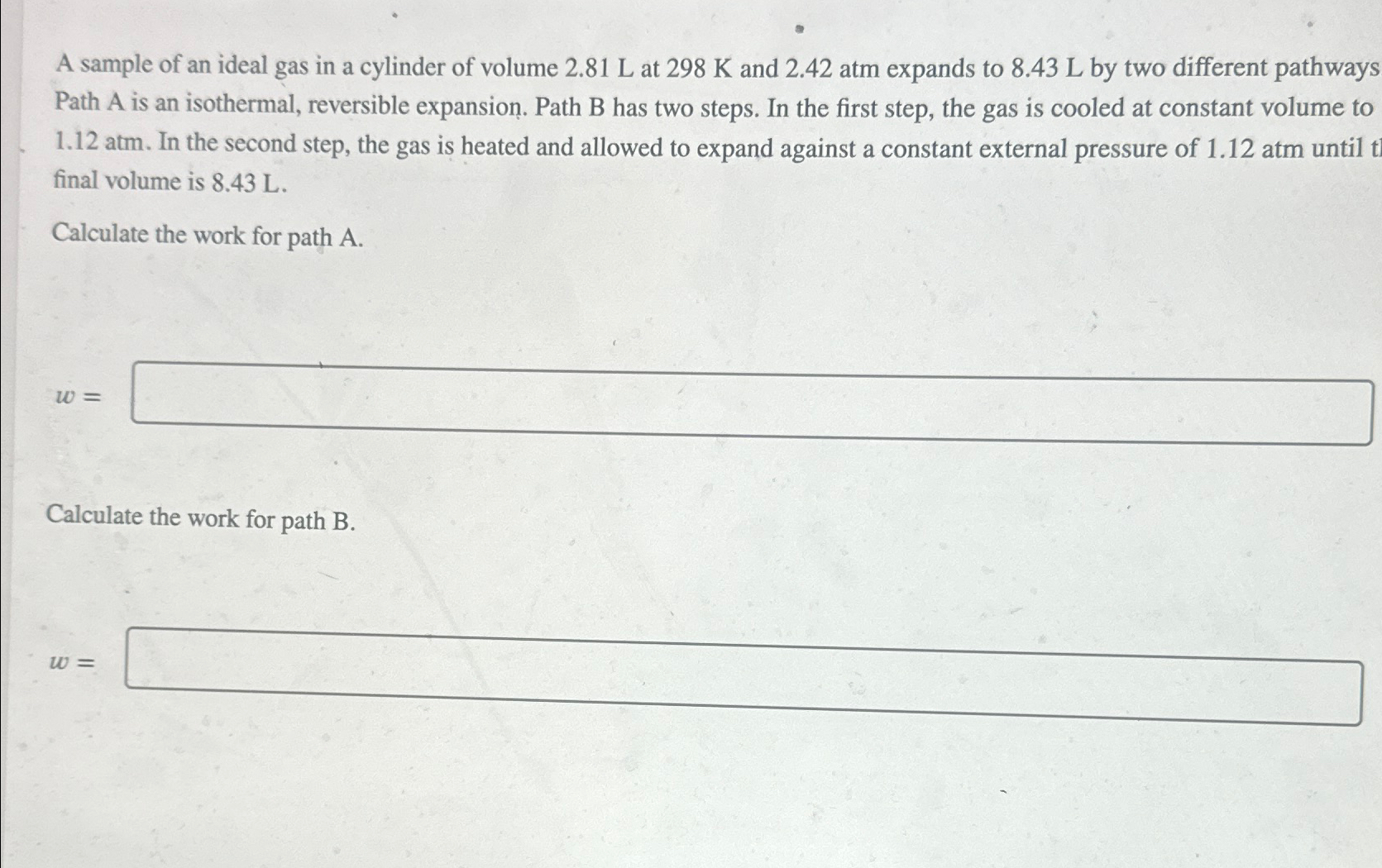 Solved A sample of an ideal gas in a cylinder of volume | Chegg.com
