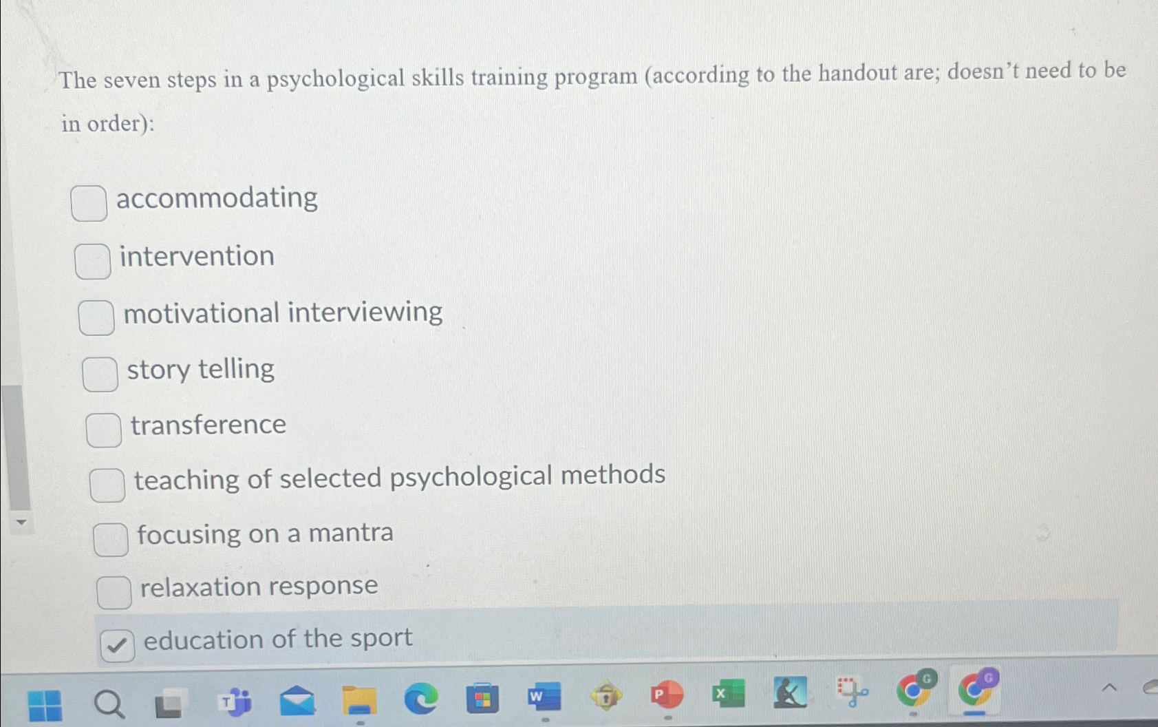 Solved The seven steps in a psychological skills training | Chegg.com