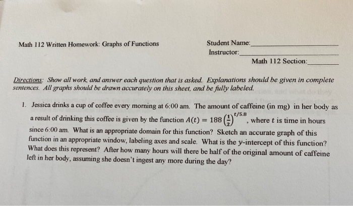 Solved Math 112 Written Homework: Functions Student Name: | Chegg.com