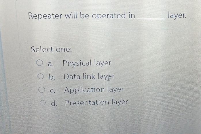 Solved Repeater will be operated in layer.Select one:a. | Chegg.com