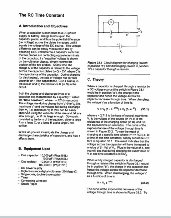 Solved The RC Time Constant A. Introduction and Objectives | Chegg.com
