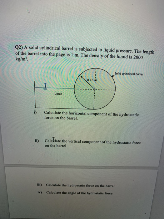 Solved Q2) A solid cylindrical barrel is subjected to liquid | Chegg.com