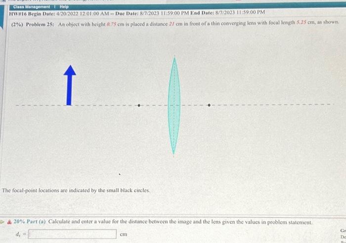 Solved (2%) Problem 25: An object with height 0.75 cm is | Chegg.com
