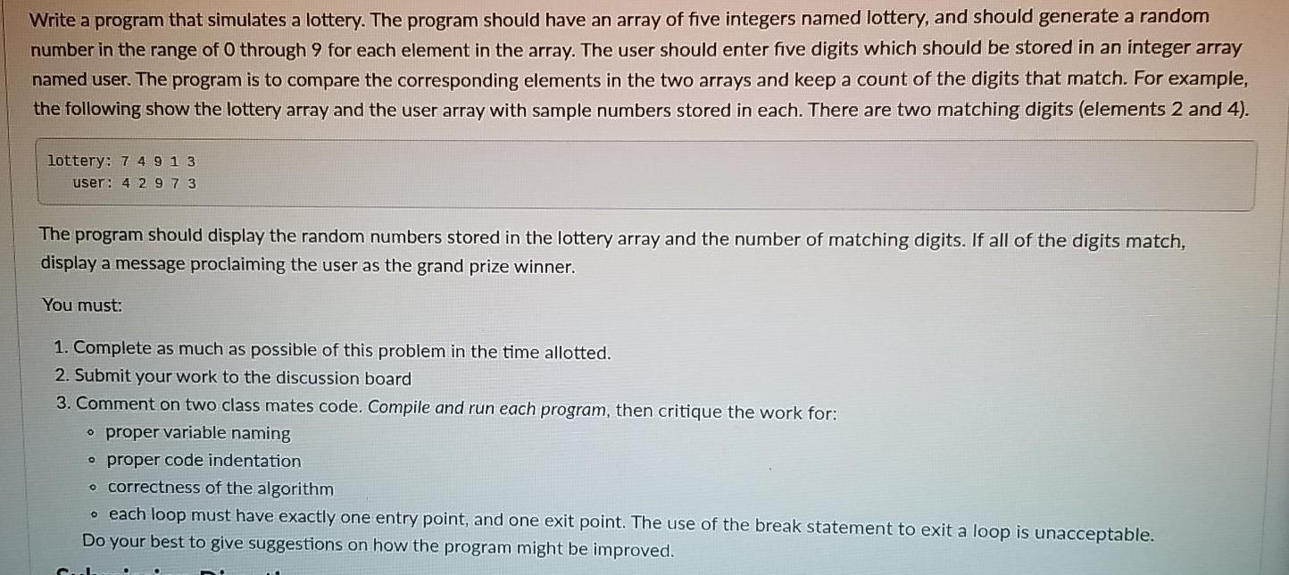 Solved Write A Program That Simulates A Lottery The Program 1118
