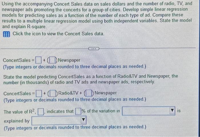 Solved Using the accompanying Concert Sales data on sales | Chegg.com