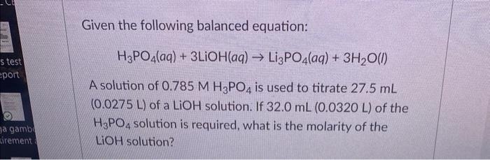Solved Given the following balanced equation: | Chegg.com
