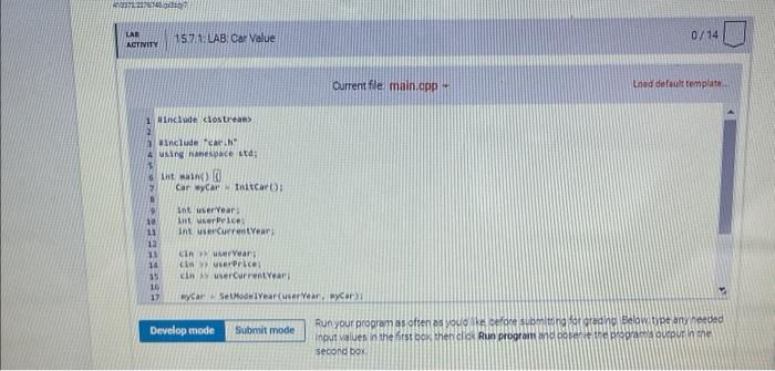 Solved 15./ LAB: Car Value Given main0. complete the Car | Chegg.com