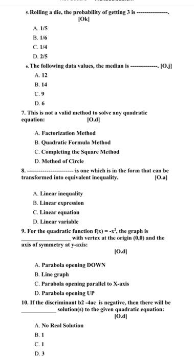 Solved Rolling a die, the probability of getting 3 is OK A. | Chegg.com